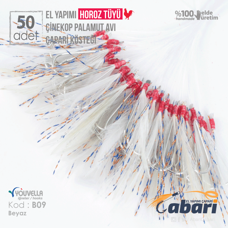 Abari B09 Horoz Tüyü Çinekop Çapari Kösteği 50ad Beyaz B09 - 5 No BY ...